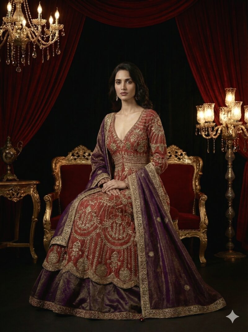 Deep Red Gold Embroidered Anarkali – Saluja Instyle Mom & Me